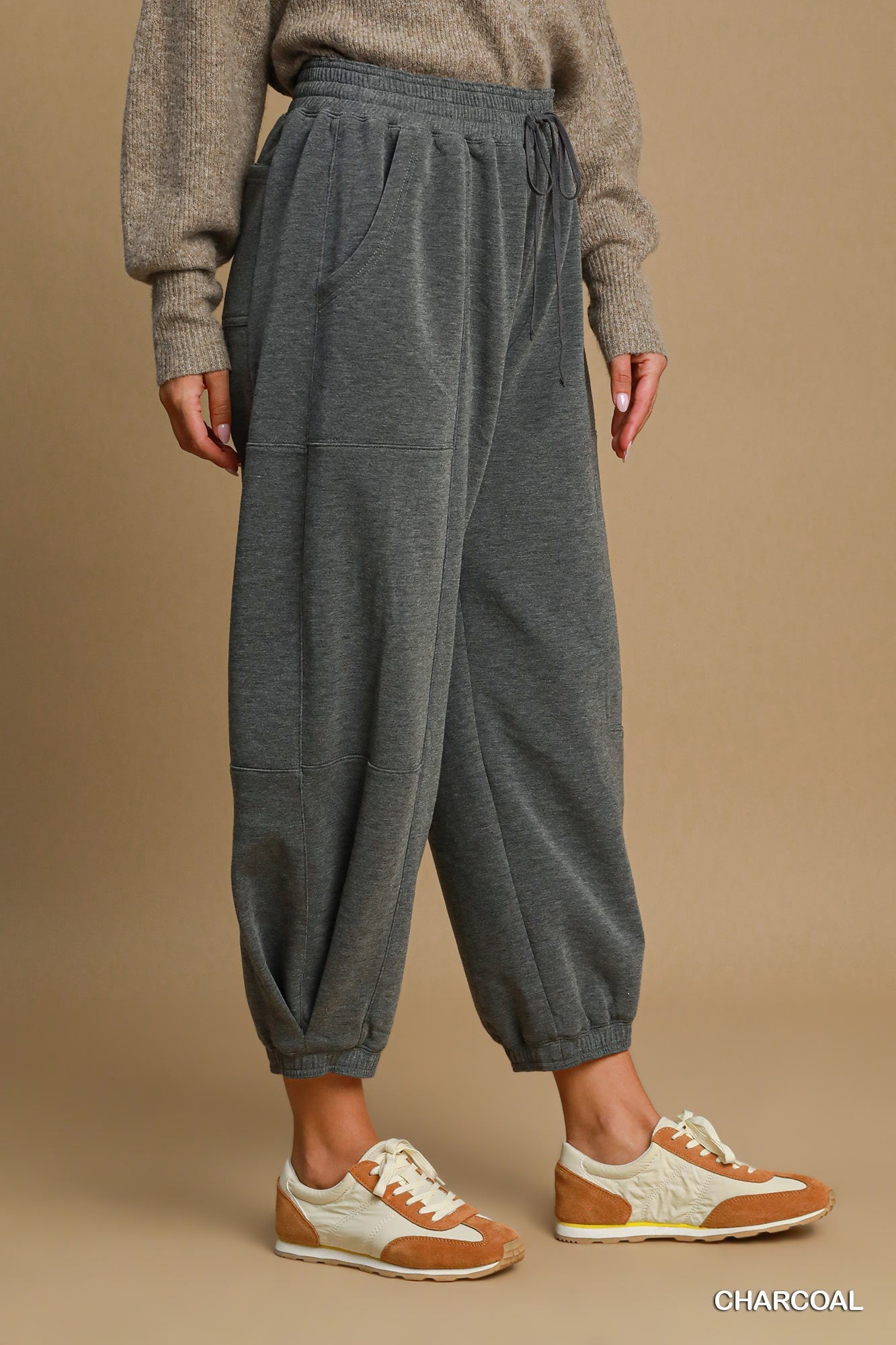 LUXEKNIT Barrel Joggers in Charcoal