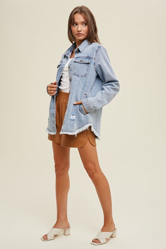 Distressed Denim Shacket