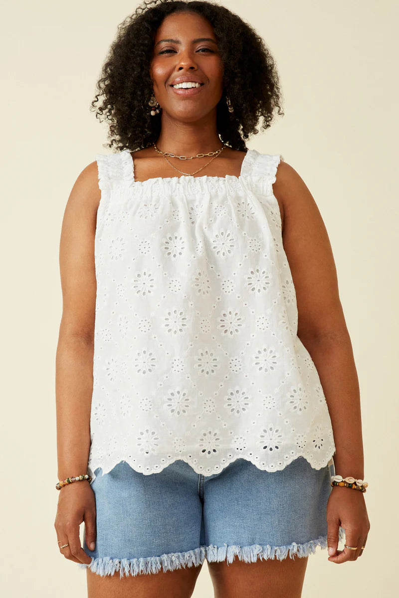 Plus Size Eyelet Woven Top in Off White