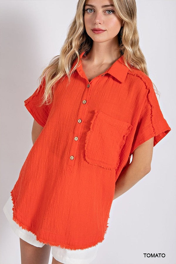 Raw Edge Top in Tomato